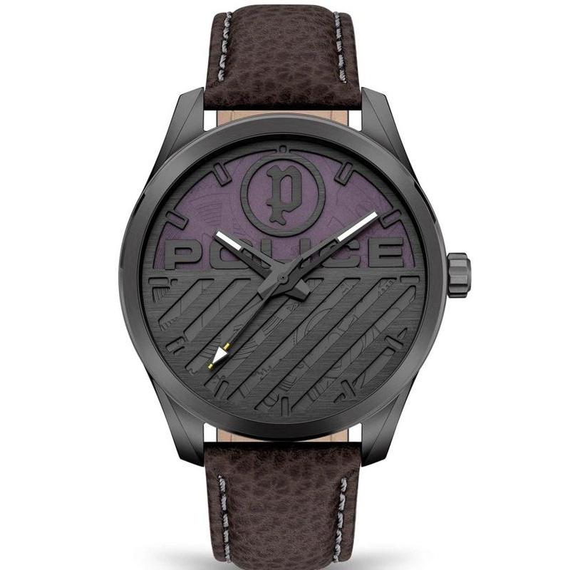 Police Gents Grille Dark Brown Leather Strap – The Watch Boutique